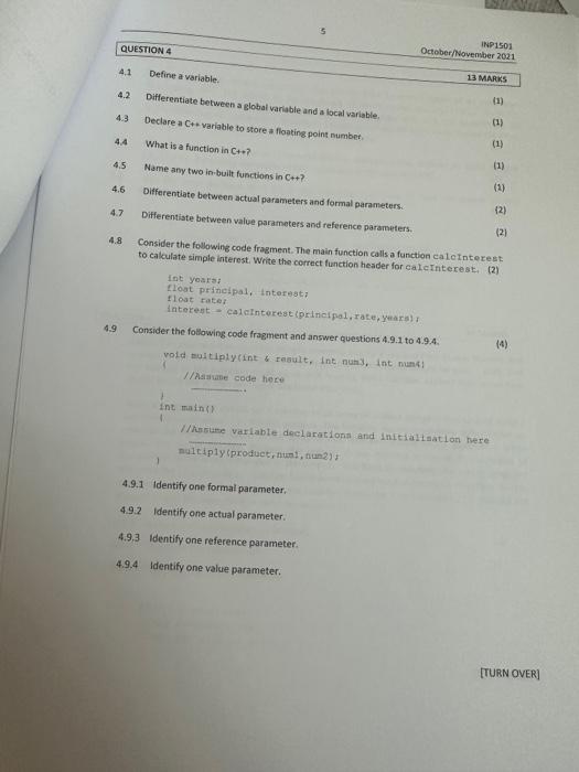 Solved 4 8 Consider The Following Code Fragment The Main