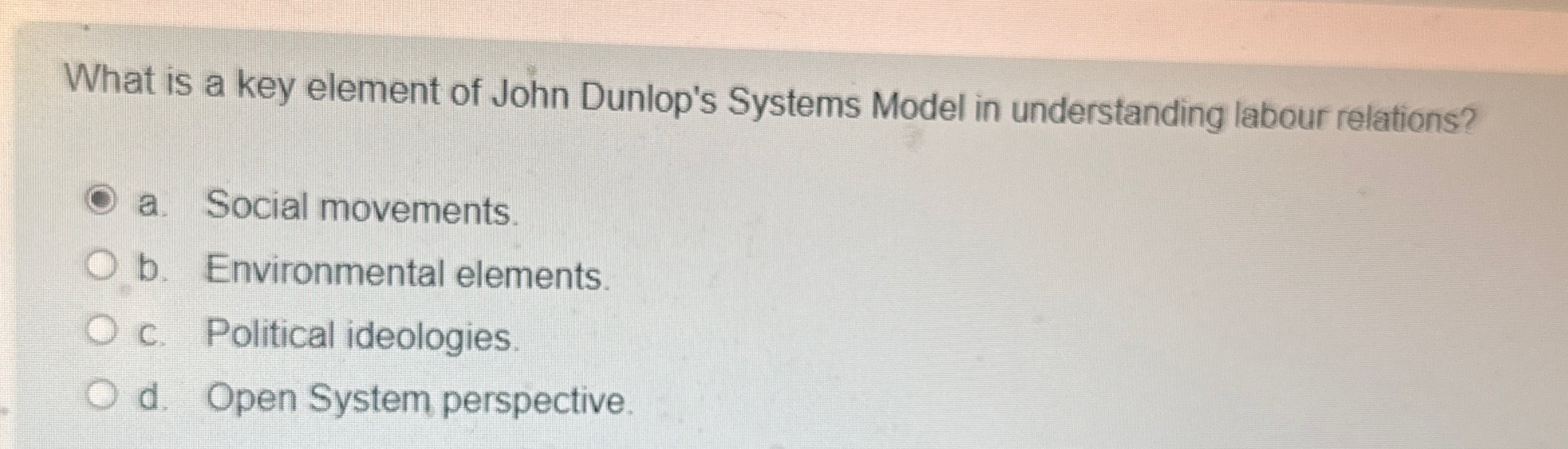 Solved What is a key element of John Dunlop's Systems Model | Chegg.com