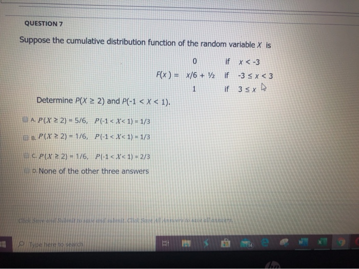 Solved Question 7 Suppose The Cumulative Distribution