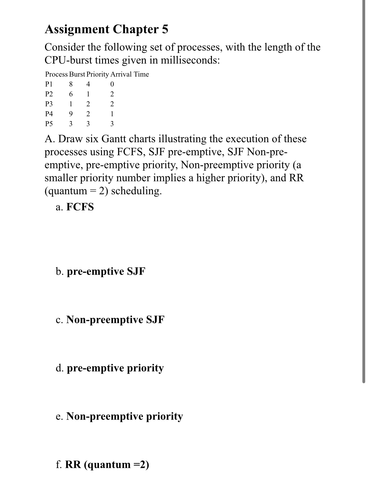 Solved Assignment Chapter 5Consider the following set of | Chegg.com