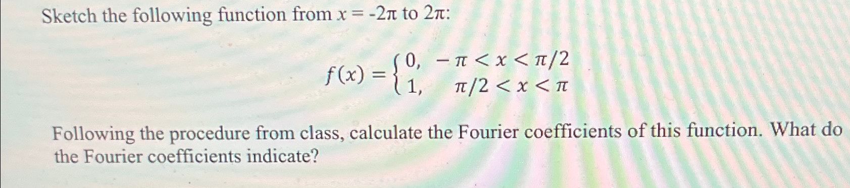 Solved Sketch the following function from x=-2π ﻿to 2π ﻿: | Chegg.com