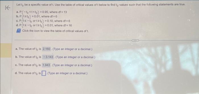 Solved Let t0 be a specific value of t. Use the table of | Chegg.com