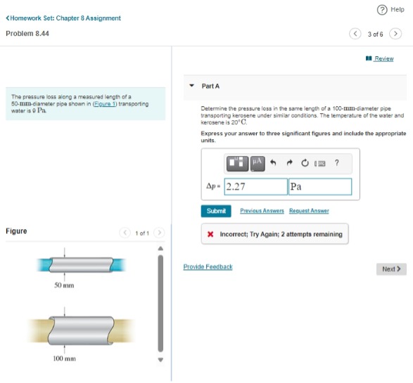 Solved The pressure loss along a measured length of | Chegg.com