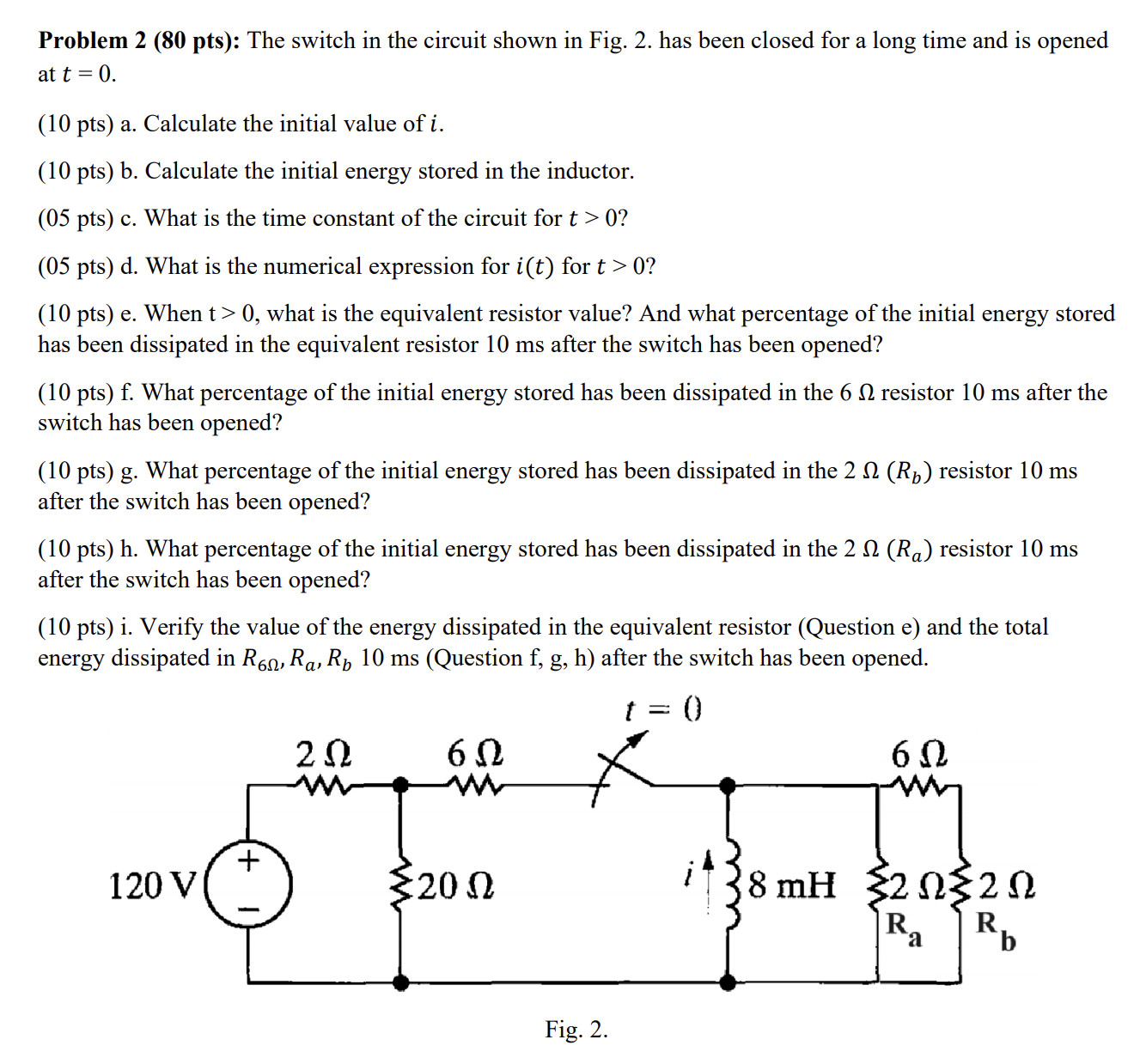 Solved Problem 2 (80 ﻿pts): The switch in the circuit shown | Chegg.com