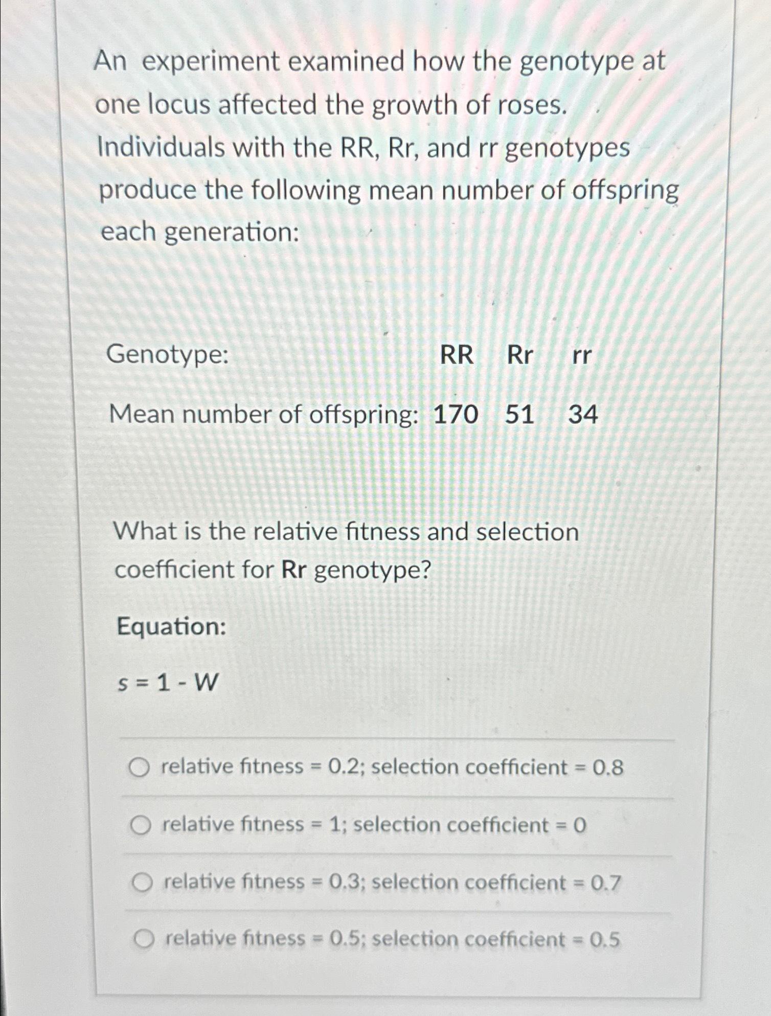 Solved An experiment examined how the genotype at one locus | Chegg.com