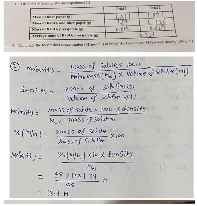 Solved density Molarity %( m/m) Molarity = Volume of | Chegg.com