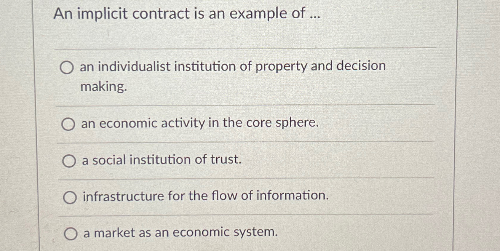 Solved An implicit contract is an example of ...an | Chegg.com