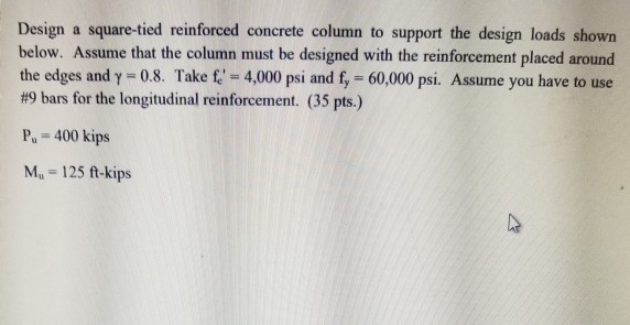 Solved Design a square-tied reinforced concrete column to | Chegg.com