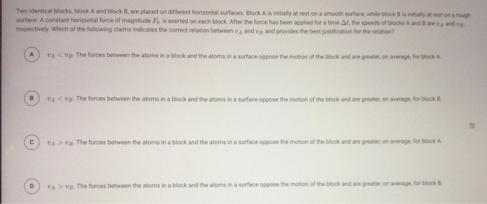 Solved Two identical blocks, block A and block B, are placed | Chegg.com
