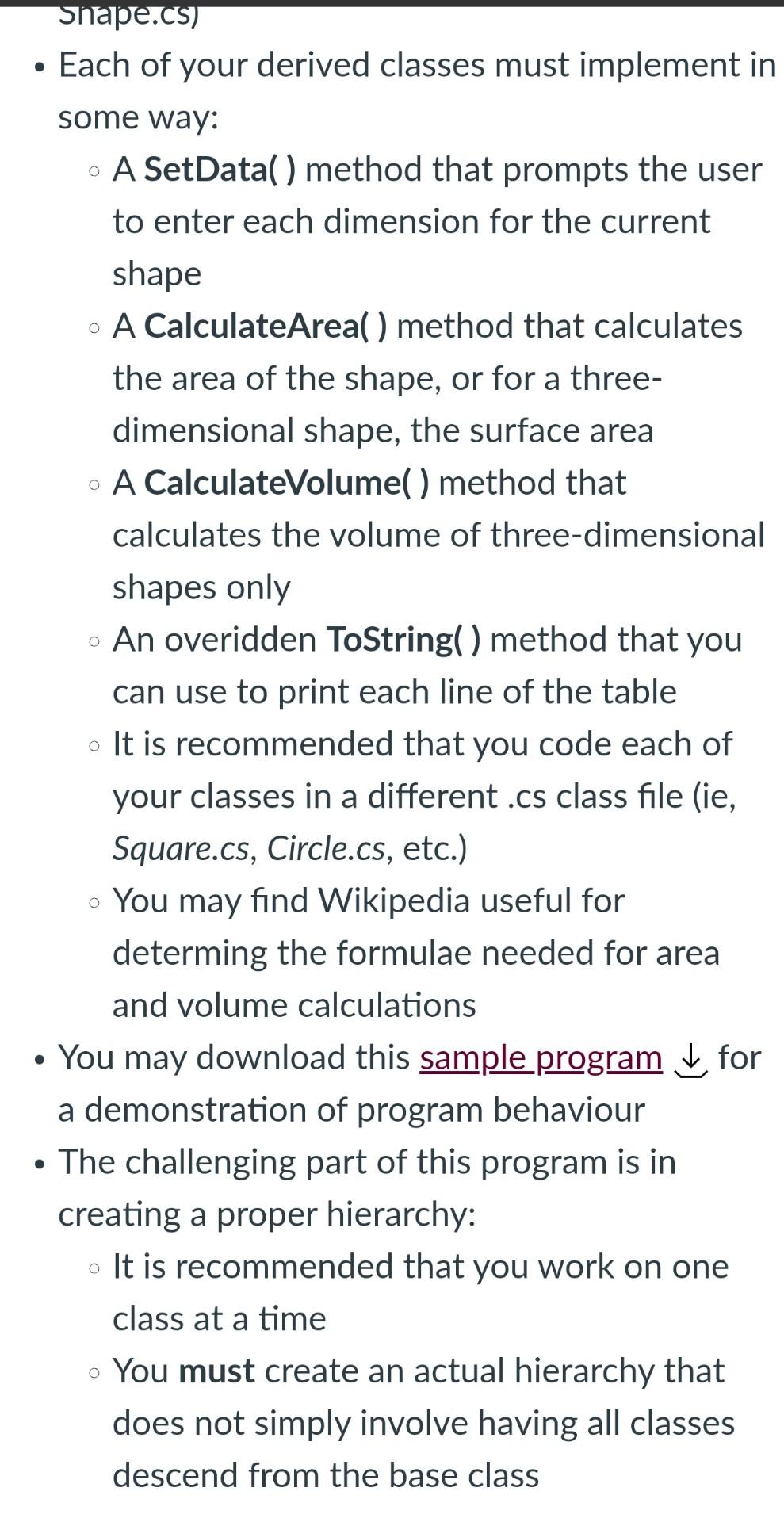 - Makes use of an abstract class called Shape which | Chegg.com