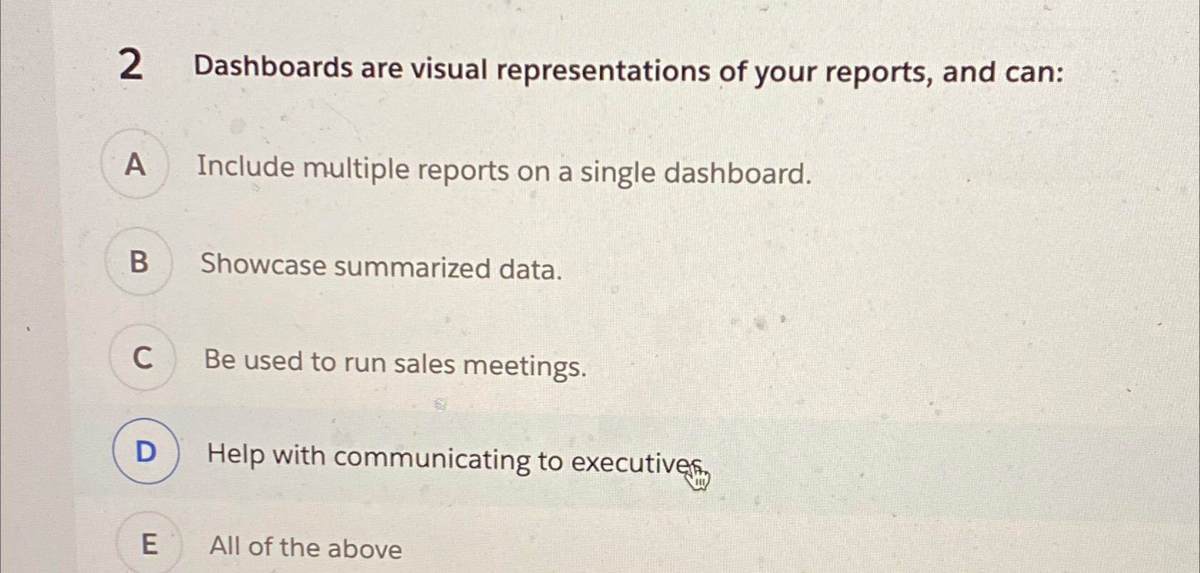 Solved 2 ﻿Dashboards are visual representations of your | Chegg.com