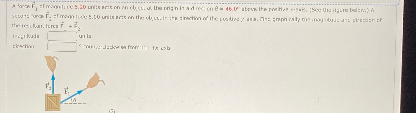 Solved A force vec(F)1 ﻿of magnitude 5.20 ﻿units acts on an | Chegg.com