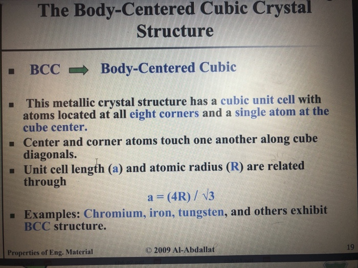 Solved The Body-Centered Cubic Crystal Structure BCC - | Chegg.com