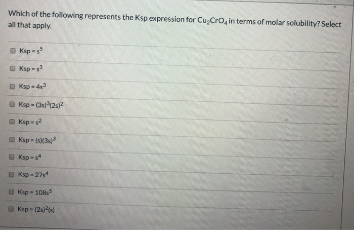 Solved Which of the following represents the Ksp expression | Chegg.com