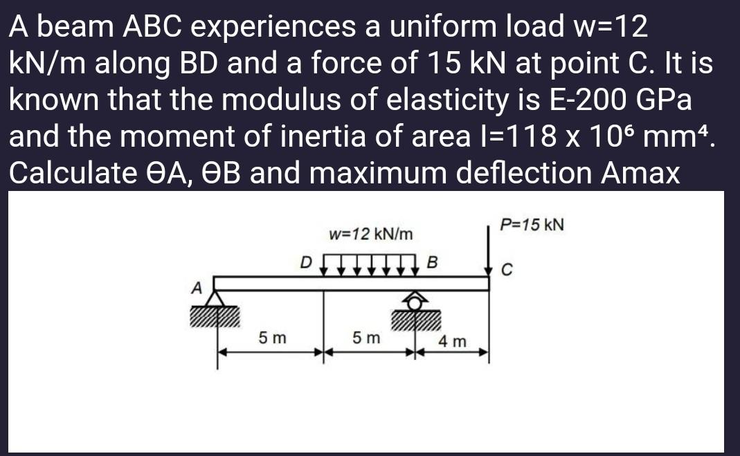 Solved A beam ABC experiences a uniform load w=12 kN/m along | Chegg.com