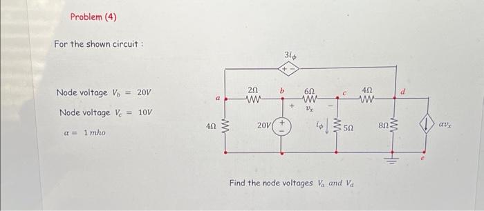 Solved Problem (4) For the shown circuit : Node voltage | Chegg.com