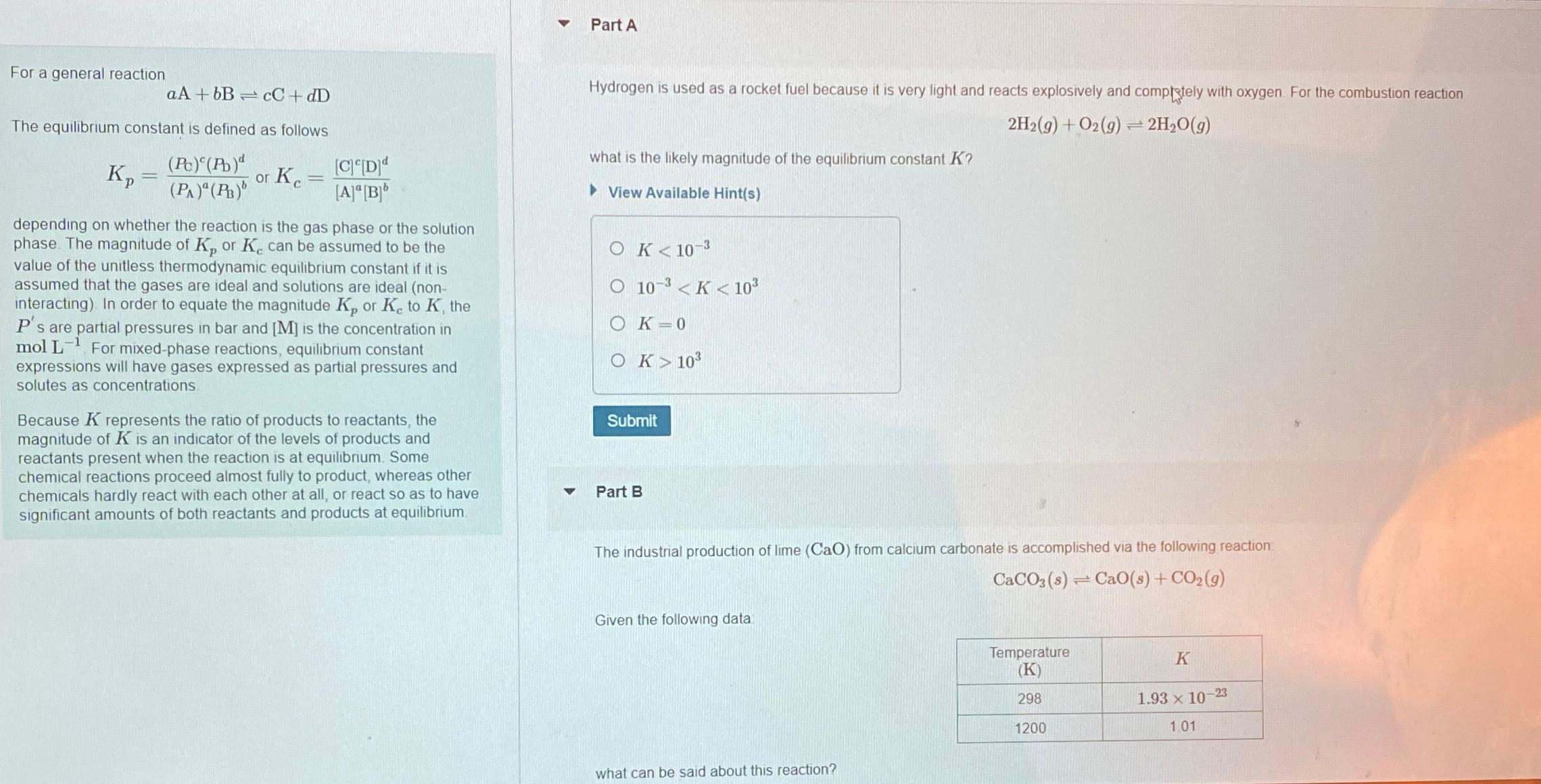Solved Part AFor a general reactionaA+bB⇌cC+dDThe | Chegg.com