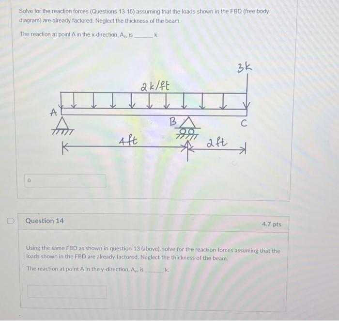 Solved Solve for the reaction forces (Questions 13-15) | Chegg.com