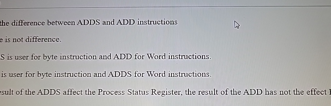Solved the difference between ADDS and ADD instructionse is | Chegg.com