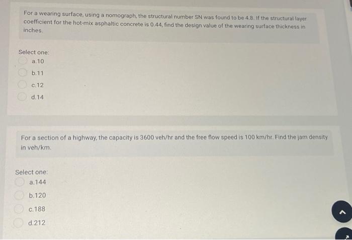 Solved For a wearing surface, using a nomograph, the | Chegg.com