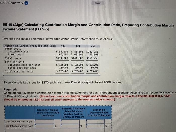 Solved ADED Homework Saved E5-19 (Algo) Calculating | Chegg.com