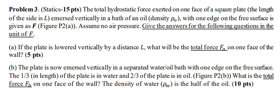 Solved Problem 3. (Statics-15 ﻿pts) ﻿The total hydrostatic | Chegg.com