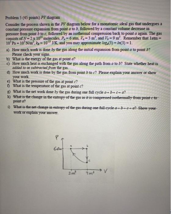Solved Problem 5 (45 points) PV diagram Consider the process | Chegg.com