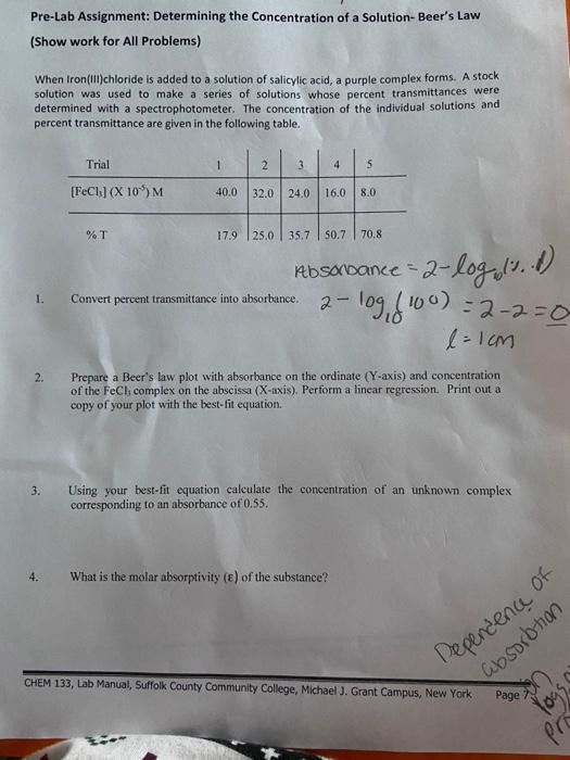 Solved Pre-Lab Assignment: Determining the concentration of | Chegg.com