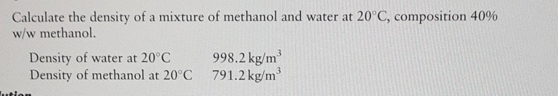 Solved Calculate the density of a mixture of methanol and | Chegg.com