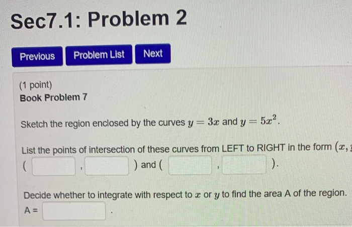 Solved Sec7.1: Problem 1 Previous Problem List Next (1 | Chegg.com