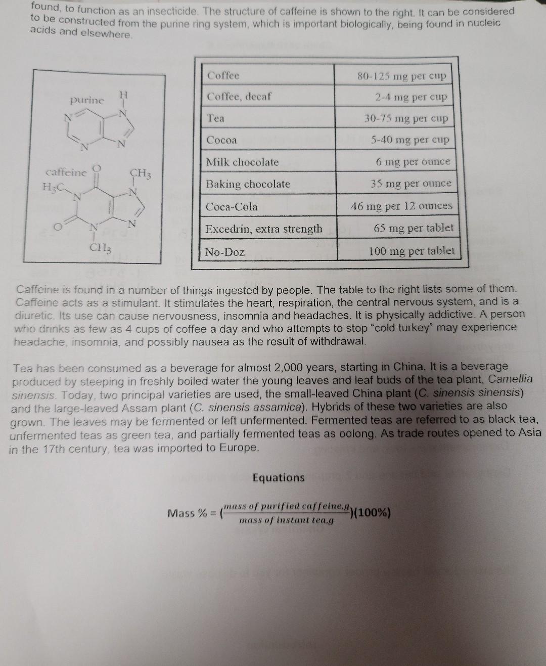 Solved Chem 2510 Experiment 5 Isolating Caffeine from Tea | Chegg.com