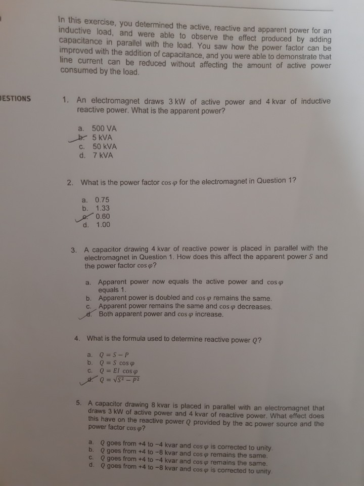 Solved In this exercise, you determined the active, reactive | Chegg.com