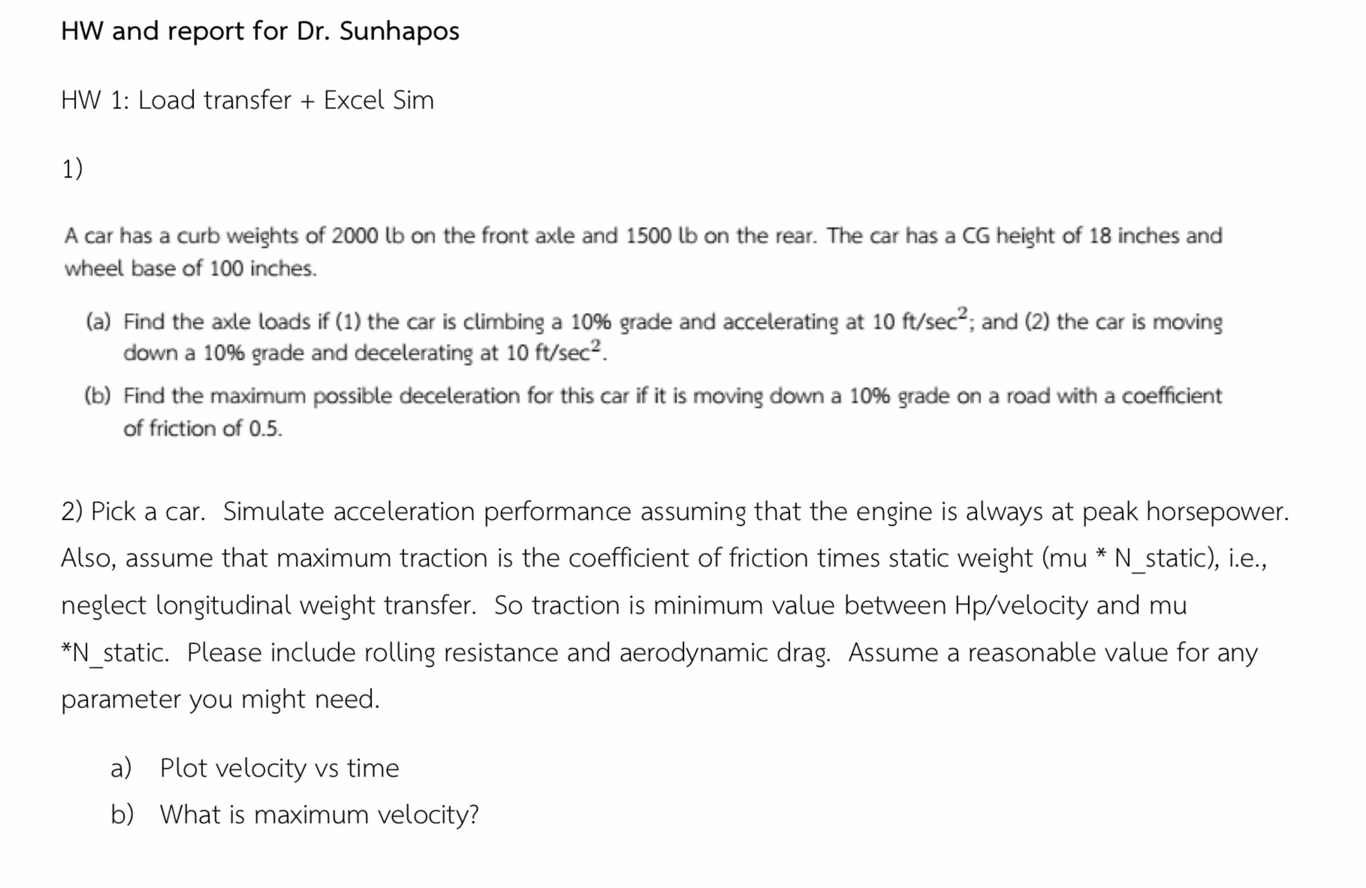Solved HW and report for Dr. ﻿SunhaposHW 1: Load transfer + | Chegg.com