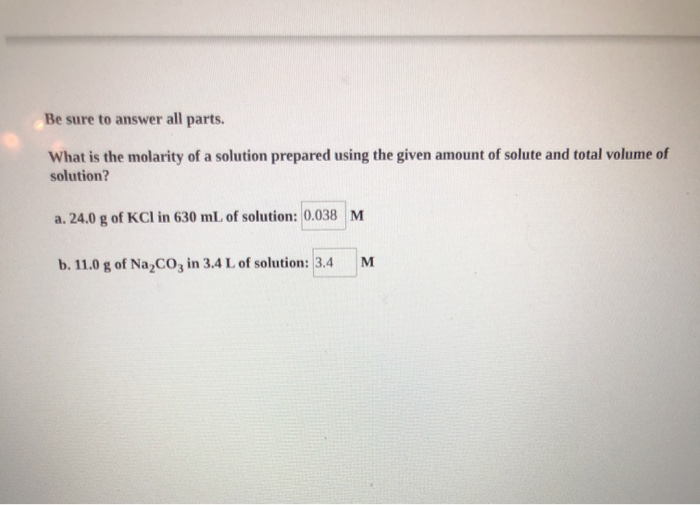 Solved Be sure to answer all parts. What is the molarity of | Chegg.com