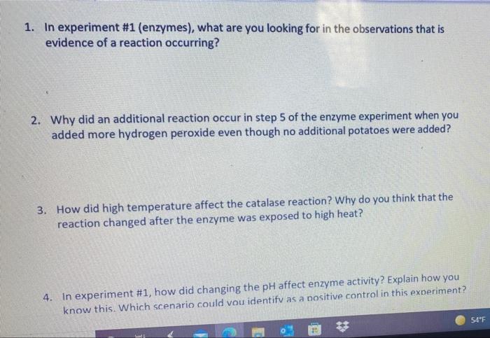 1. In experiment #1 (enzymes), what are you looking | Chegg.com