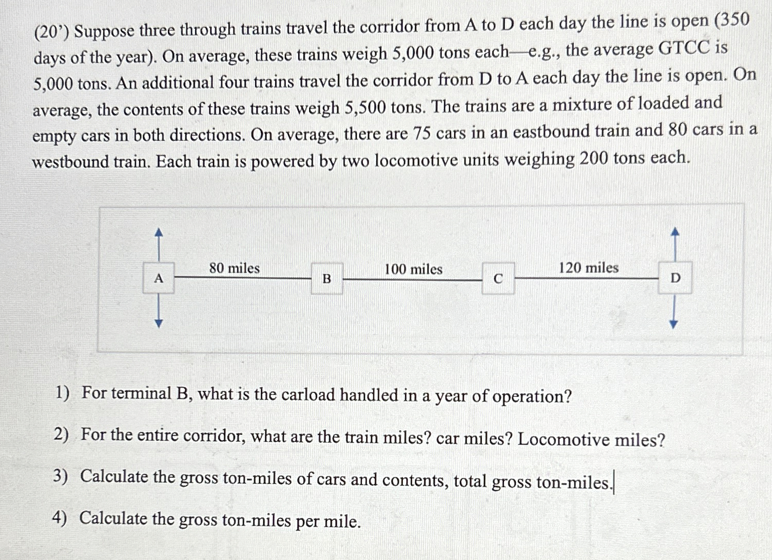 Solved (20') ﻿Suppose three through trains travel the | Chegg.com