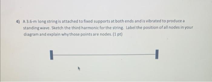 Solved 4) A 3.6-m long string is attached to fixed supports | Chegg.com