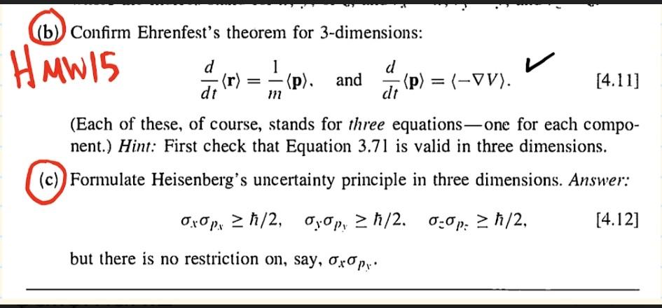 Solved (b) Confirm Ehrenfest's theorem for 3-dimensions: | Chegg.com