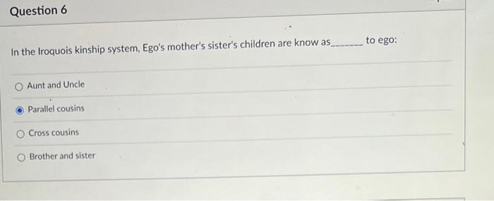 In the Iroquois kinship system, Ego's mother's | Chegg.com