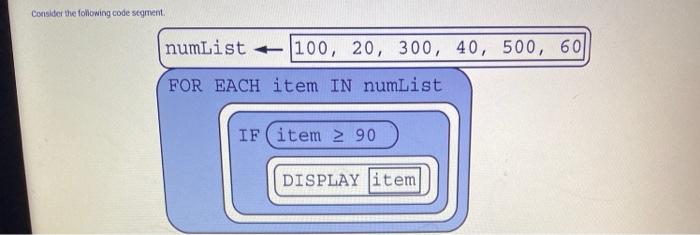 Solved Consider the following code segment numList +100, 20, | Chegg.com
