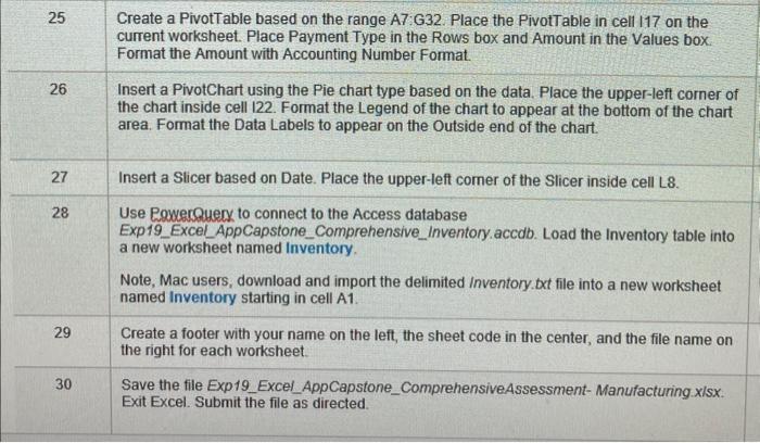 25 Create a PivotTable based on the range A7: G32. | Chegg.com