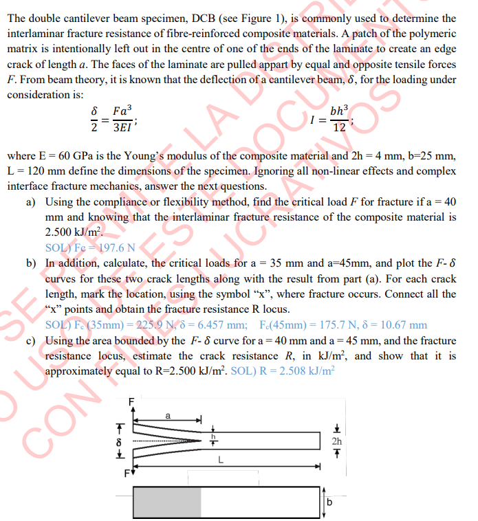 Solved The double cantilever beam specimen, DCB (see Figure | Chegg.com