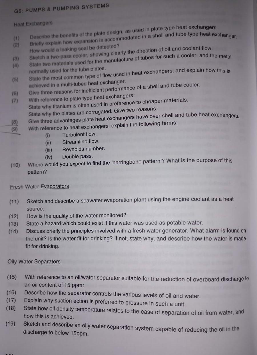 Solved G6: PUMPS \& PUMPING SYSTEMS Heat Exchangers (1) | Chegg.com