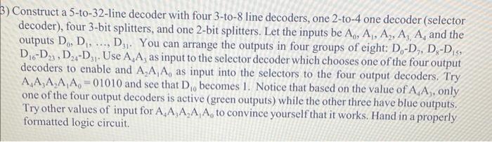 Solved Construct a 5-to-32-line decoder with four 3 -to-8 | Chegg.com