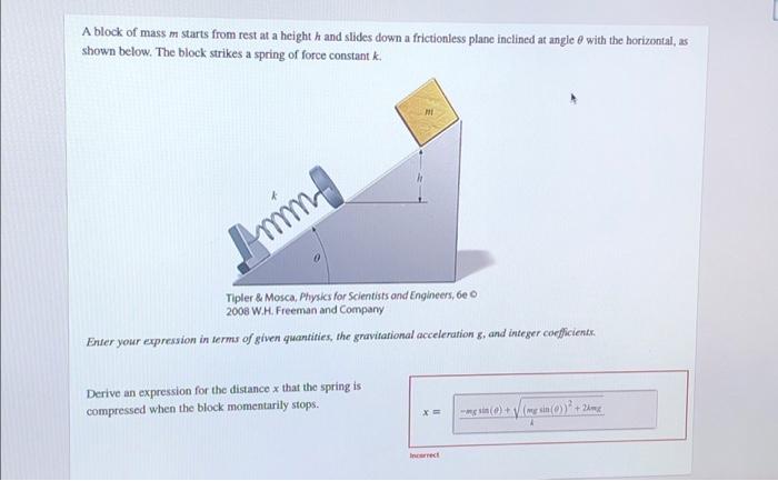 A block of mass m starts from rest at a height h and | Chegg.com
