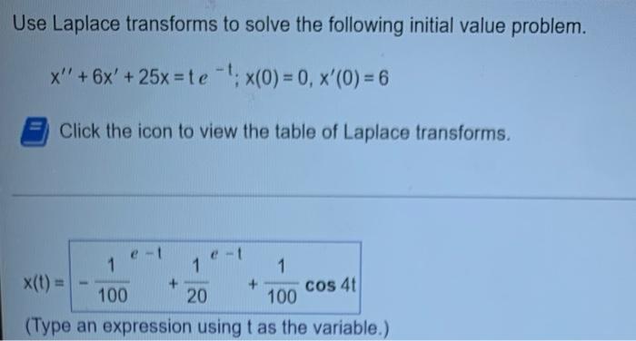 Solved Use Laplace transforms to solve the following initial | Chegg.com