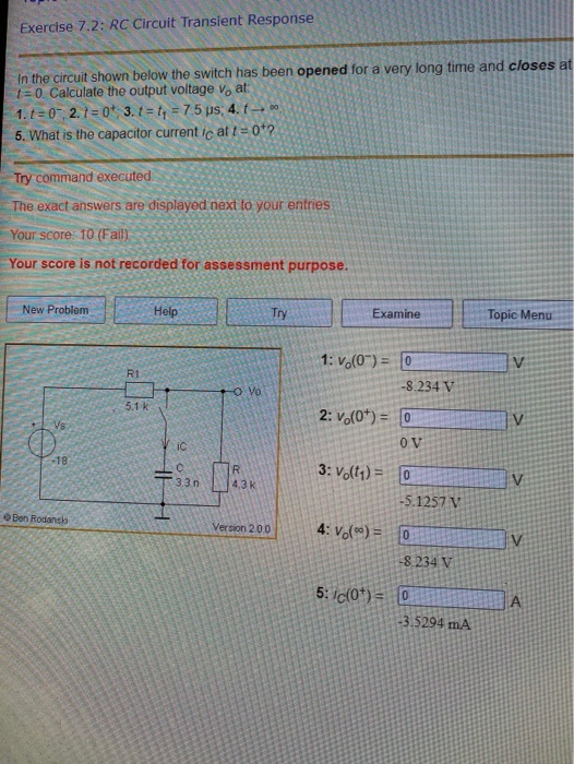 Solved Exercise 7.2: RC Circuit Transient Response In the | Chegg.com