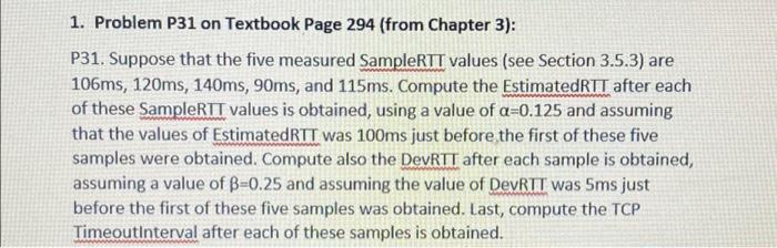 Solved 1. Problem P31 on Textbook Page 294 (from Chapter 3): | Chegg.com