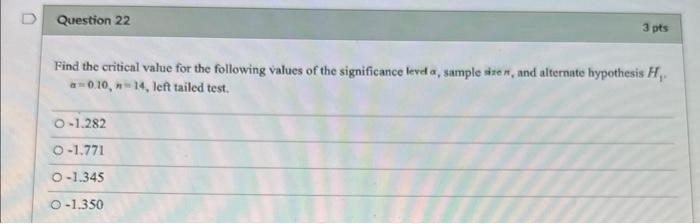 Solved Find the critical value for the following values of | Chegg.com