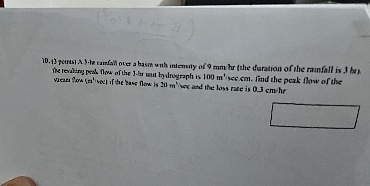 Solved A3-hr rainfall over a basin wth intensity of 9mm ﻿hr | Chegg.com